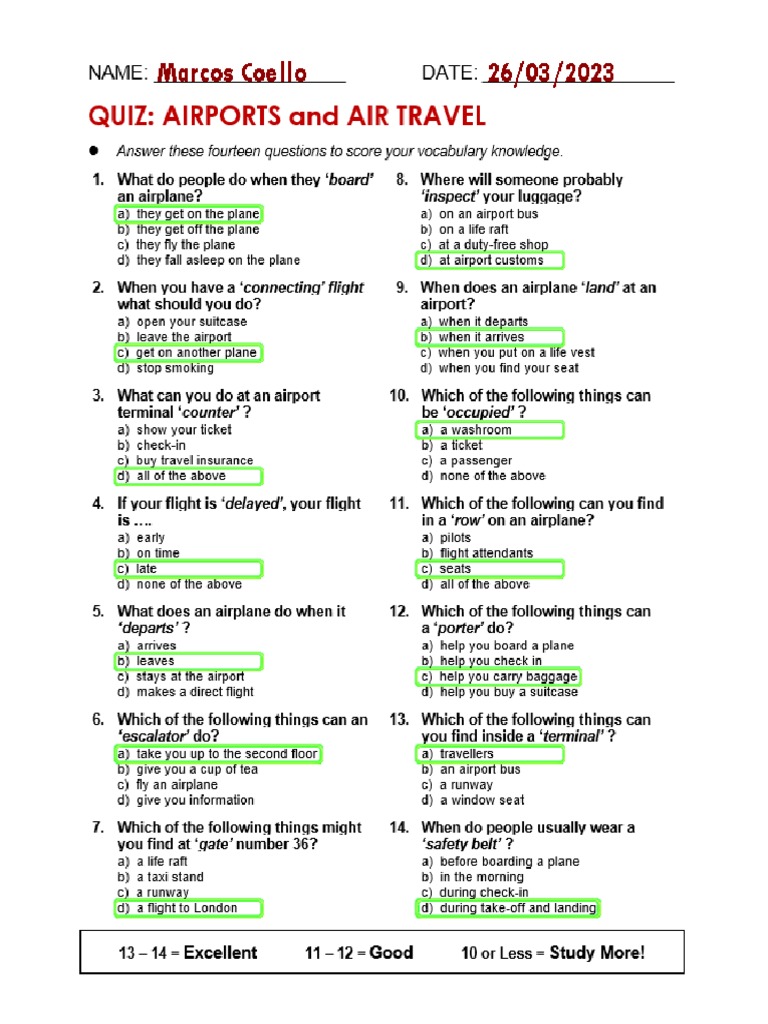 QUIZ Airports and Air Travel-RESPUESTAS | PDF