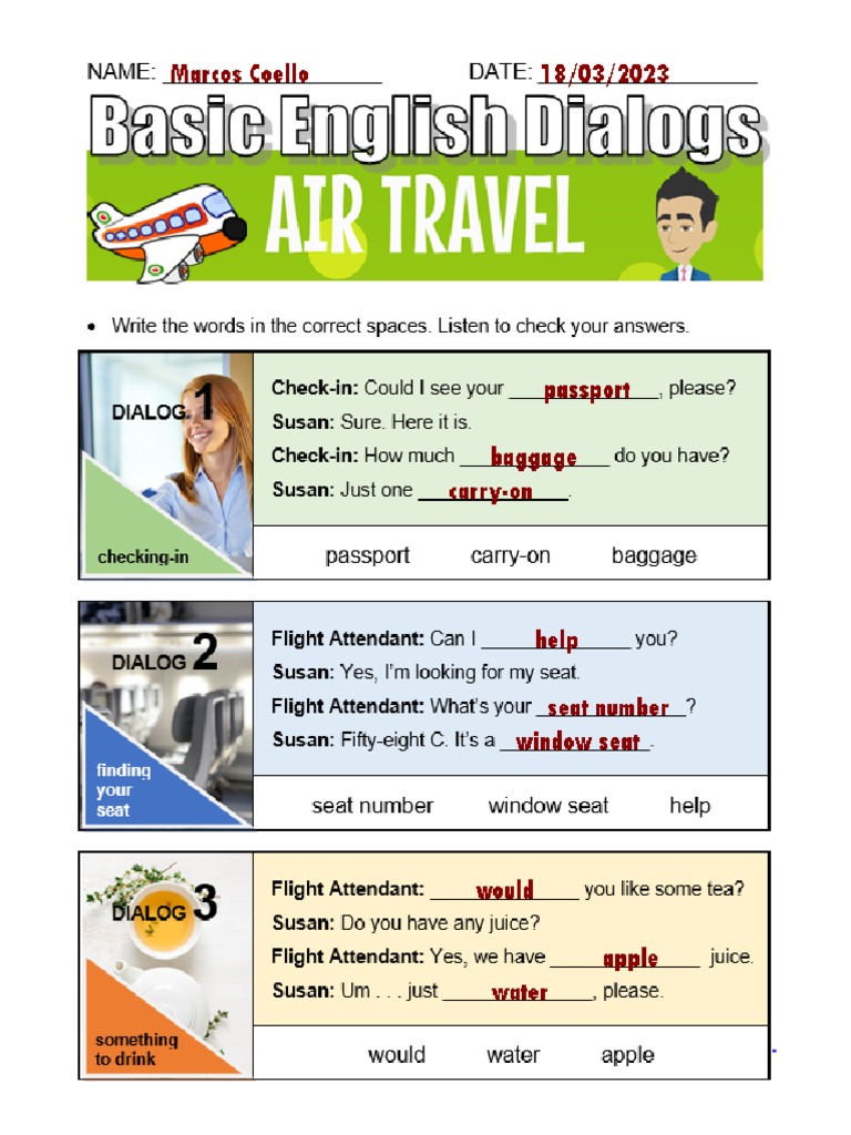Basic English Dialogues Air Travel-RESPUESTAS | PDF