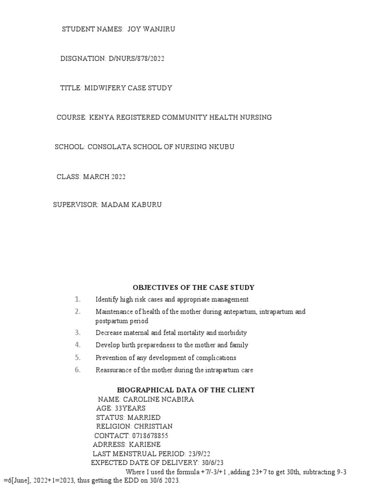Midwifery Case Study of Caroline Ncabira | PDF | Pregnancy | Breastfeeding
