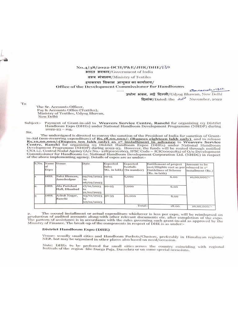 WSC Ranchi Jharkhand Sanction Order | PDF