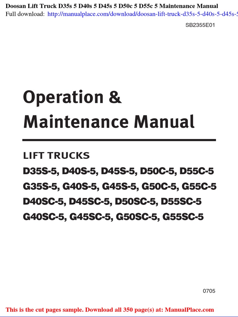 Doosan Lift Truck d35s 5 d40s 5 d45s 5 d50c 5 d55c 5 Maintenance Manual | PDF | Forklift | Elevator