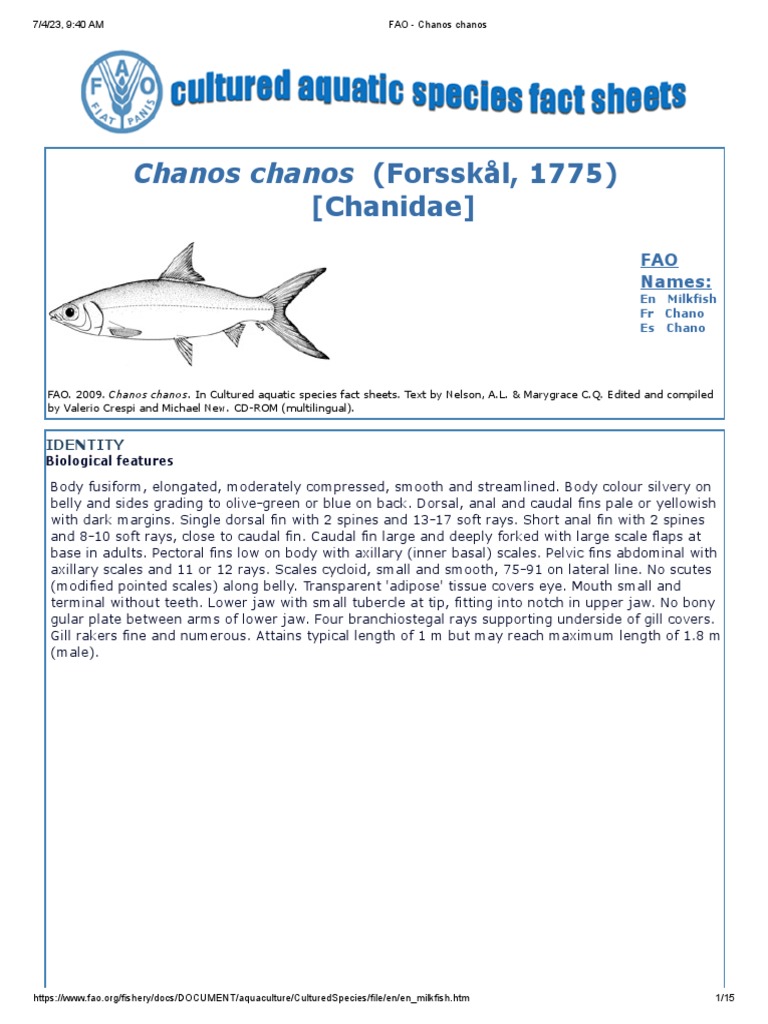 FAO - Chanos Chanos | PDF | Spawn (Biology) | Aquaculture