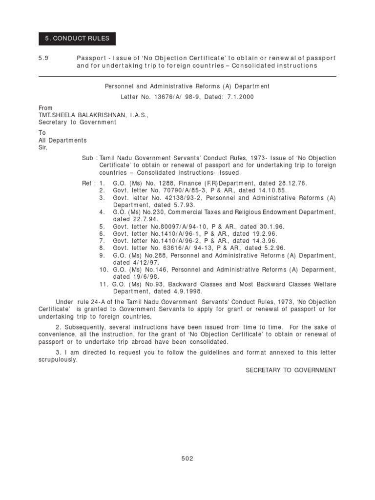 NOC Guidelines for Tamil Nadu Govt Employees | PDF | Employment | Civil ...