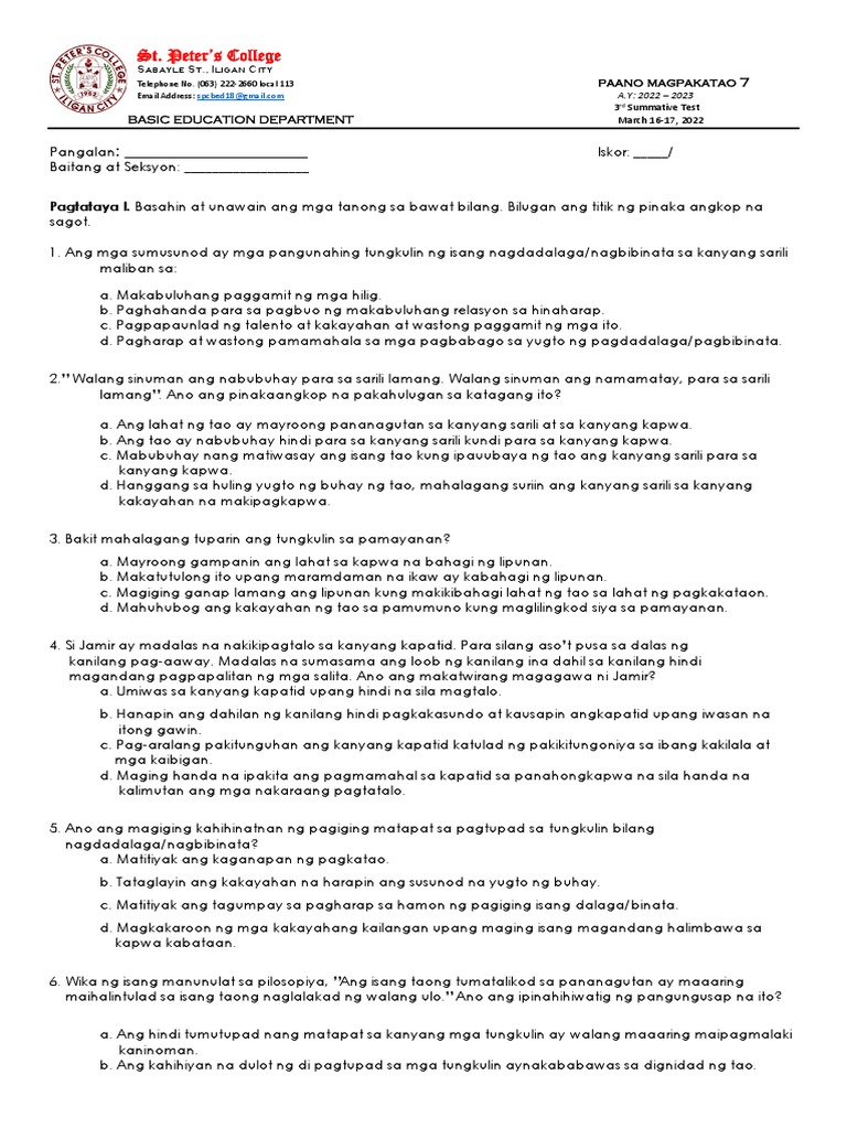 Grade 7 Val Ed | PDF