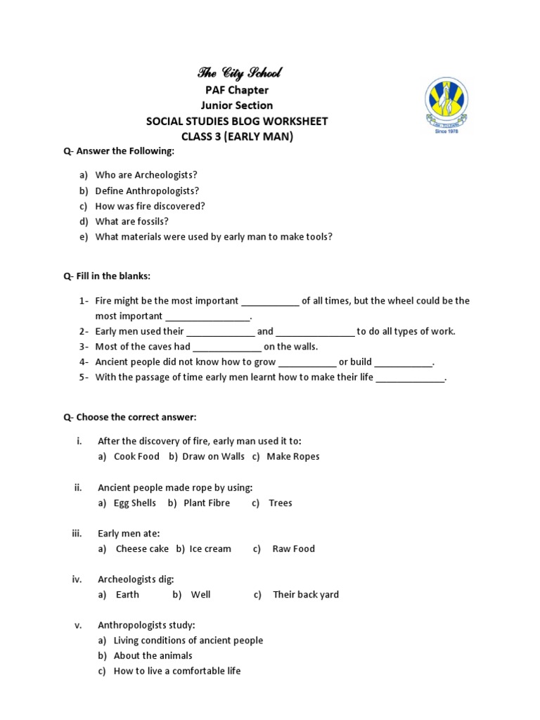social-studies-blog-worksheet-early-man-class3-with-ans-key (1) | PDF