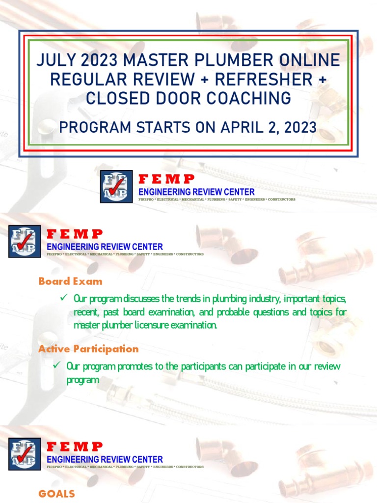 July 2023 Master Plumber Review Program | PDF | Plumbing