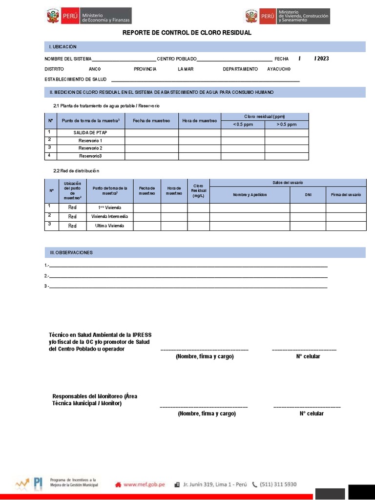 Monitoreo de Cloro Residual - 2023 | PDF | Agua potable | Ingeniería hidráulica