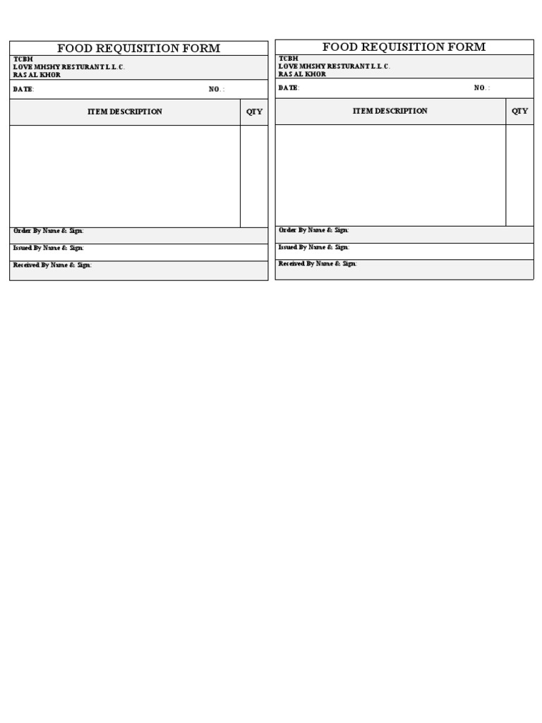 Food Requisition Form (Rak) | PDF