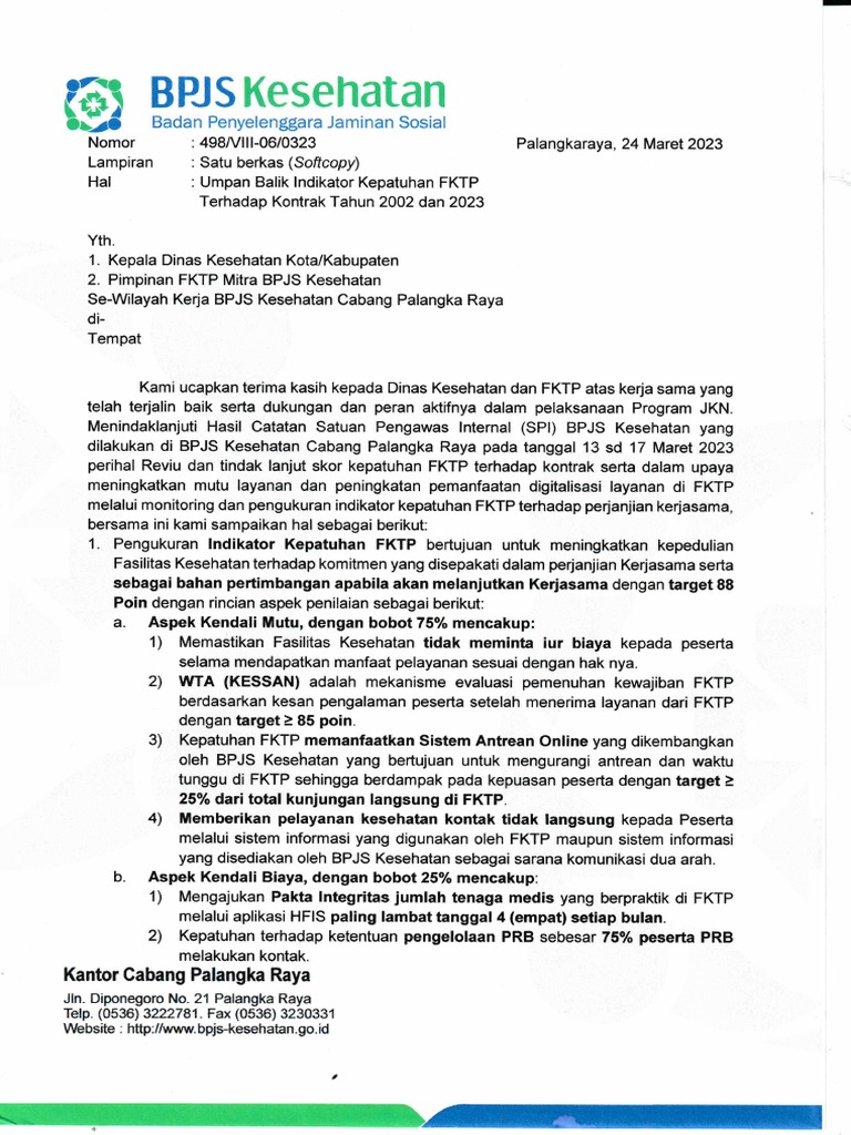 498.viii.06.0323 Umpan Balik Kepatuhan Tahun 2022 Dan 2023 | PDF