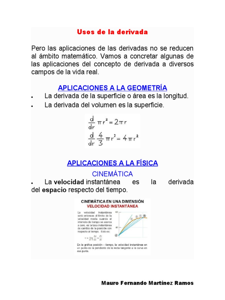 Usos de La Derivada | PDF | Derivado | Ciencias fisicas