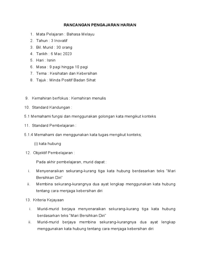 Rancangan Pengajaran Harian Pdf