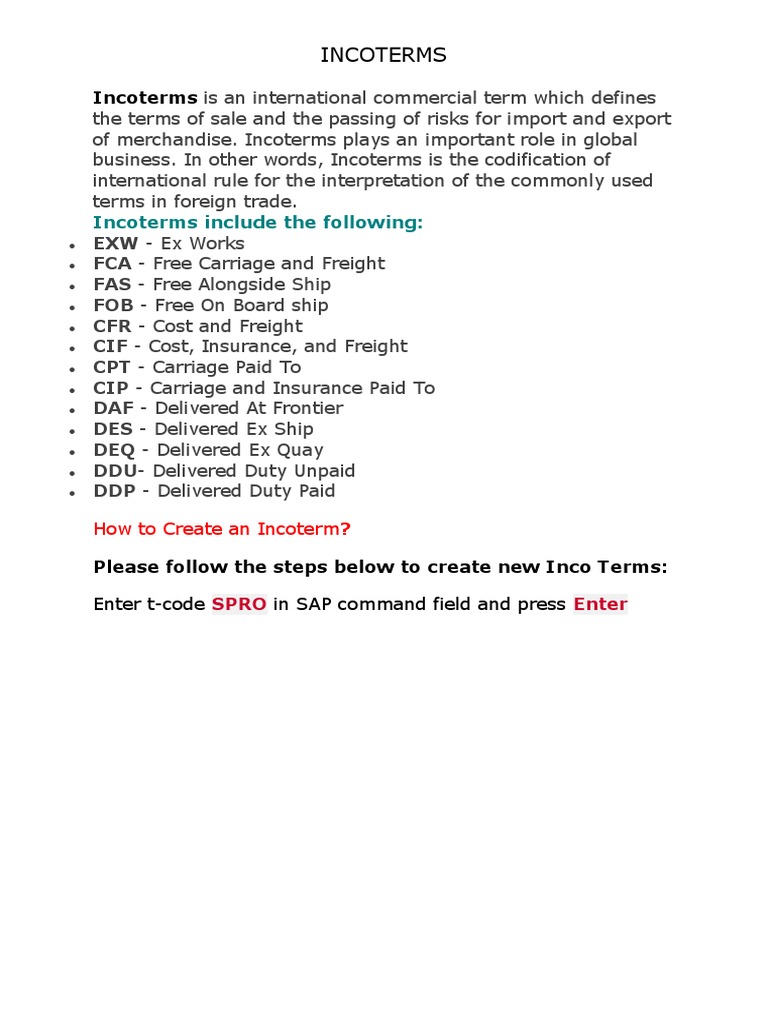 Incoterms in Sap | PDF | Business | Finance & Money Management
