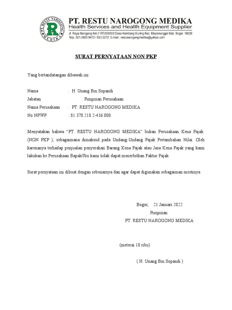 Contoh Surat Pernyataan Non PKP[1668] | PDF