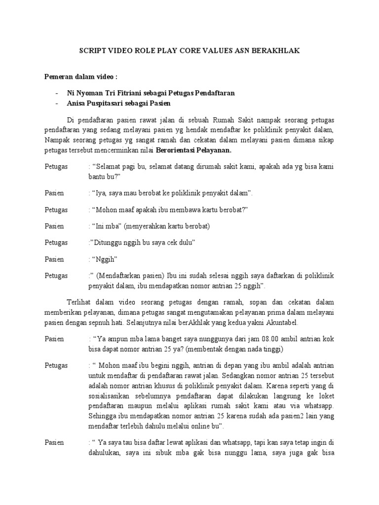 Script Video Role Play ASN Berakhlak | PDF | Kesehatan Holistik