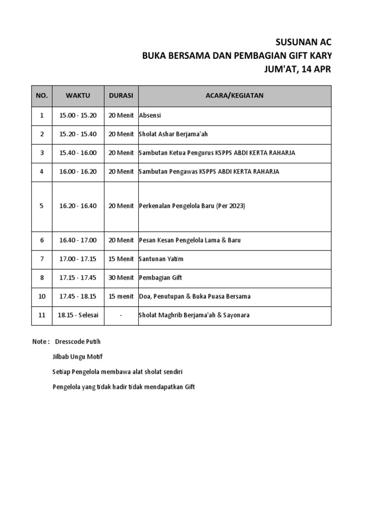 Susunan Acara Bukber 2023 | PDF