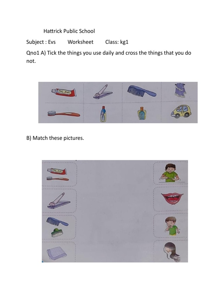 worksheet of class kg1 ( Evs) | PDF