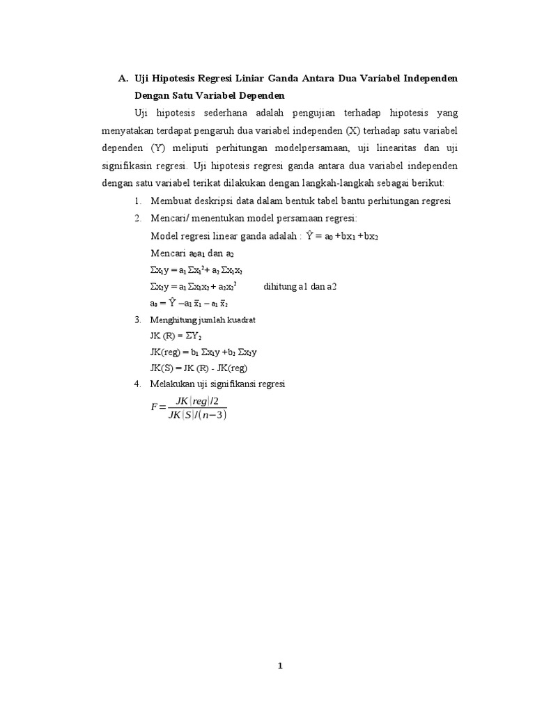 Uji Hipotesis Regresi Liniar Ganda Antara Dua Variabel Independen ...