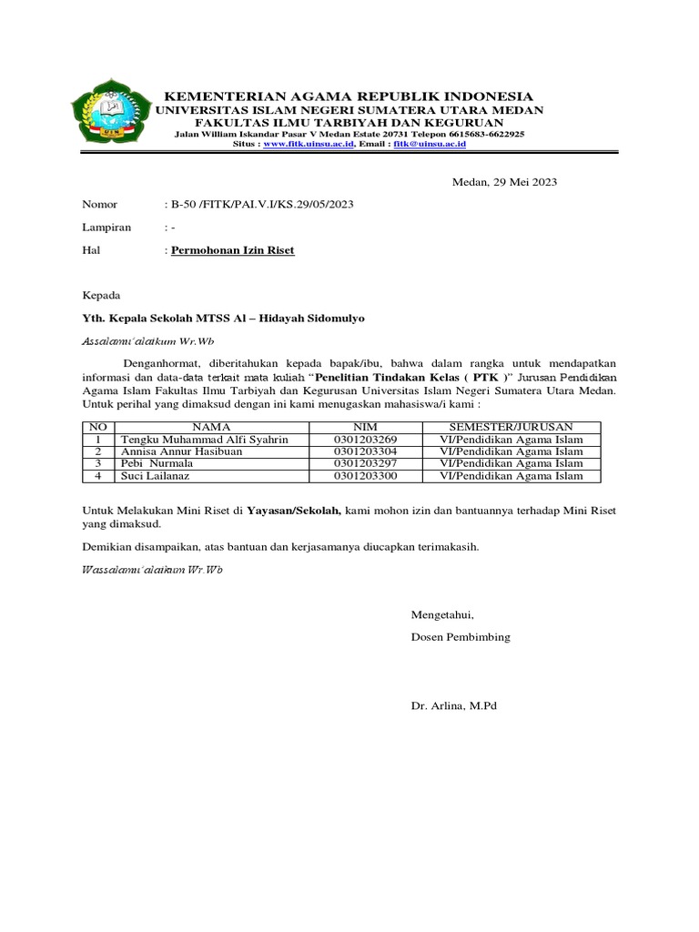 Surat Izin Riset Penelitian | PDF