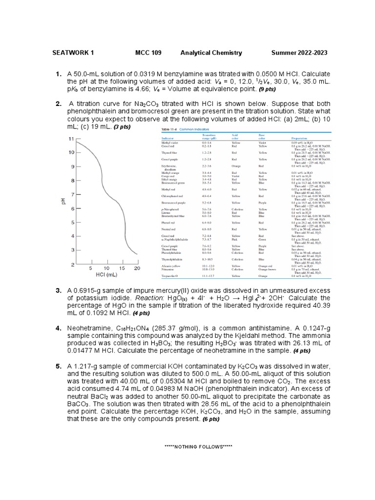 Analytical Chemistry Titration Calculations | PDF | Science & Mathematics