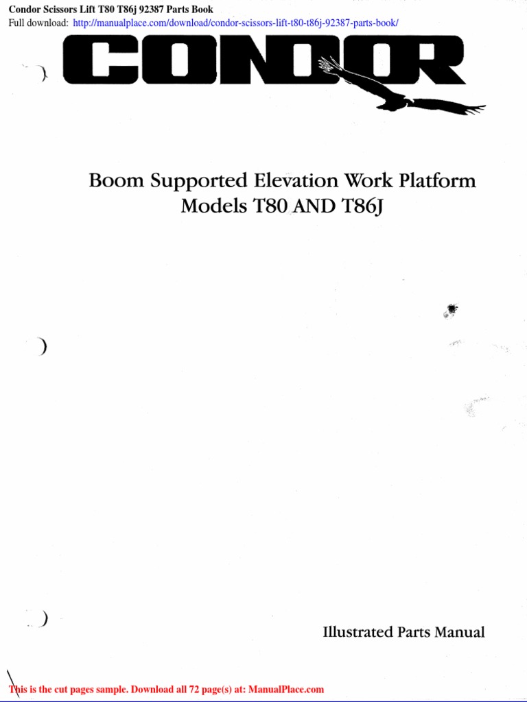 Condor Scissors Lift t80 t86j 92387 Parts Book | PDF | Axle | Gun Turret