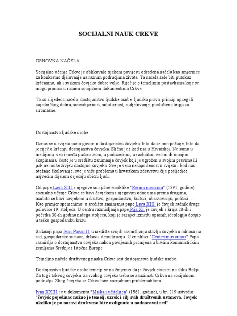 Socijalni Nauk Crkve | PDF