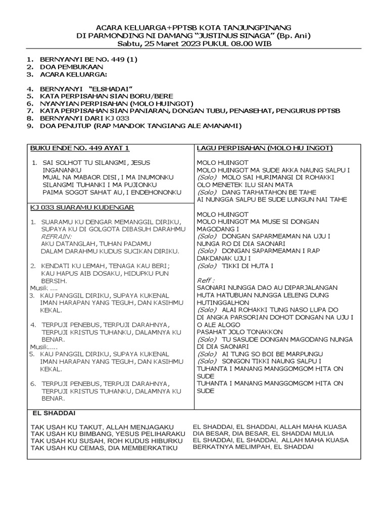 Acara Keluarga + PPTSB | PDF