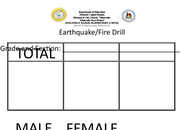 EARTHQUAKE and FIRE DRILL ATTENDANCE | PDF