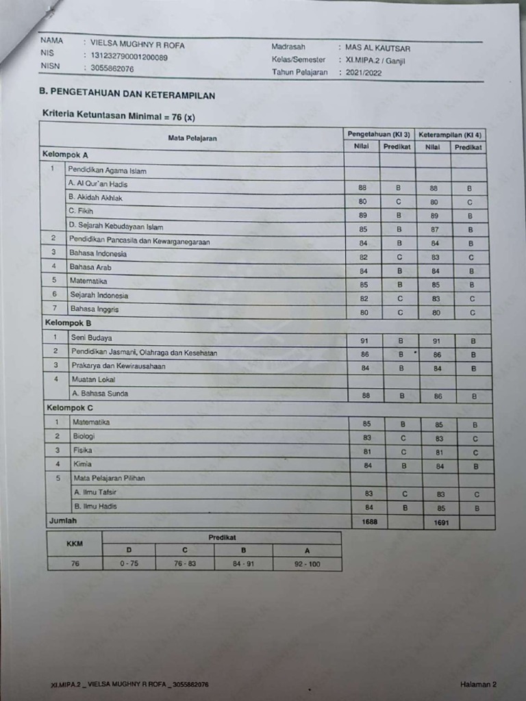 Nilai Rapot Semester 3 | PDF