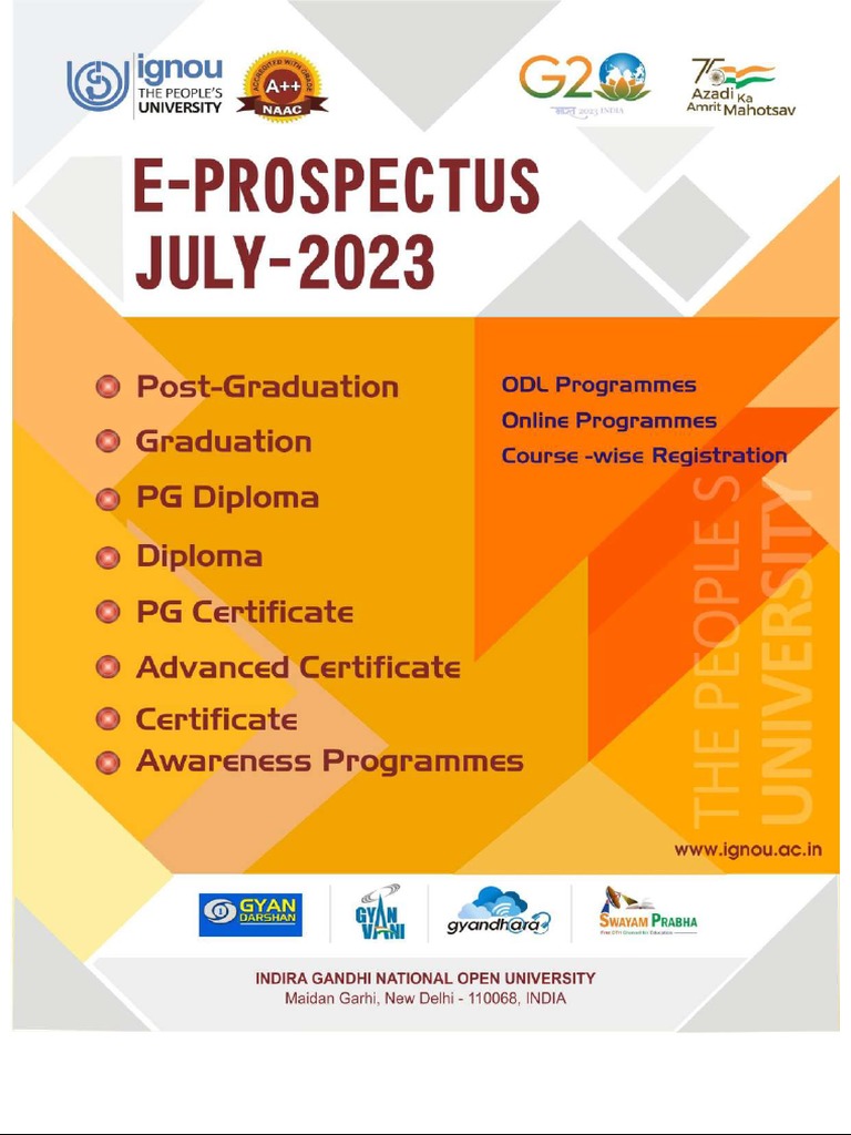 IGNOU Common Prospectus July 2023 | PDF | Academic Degree