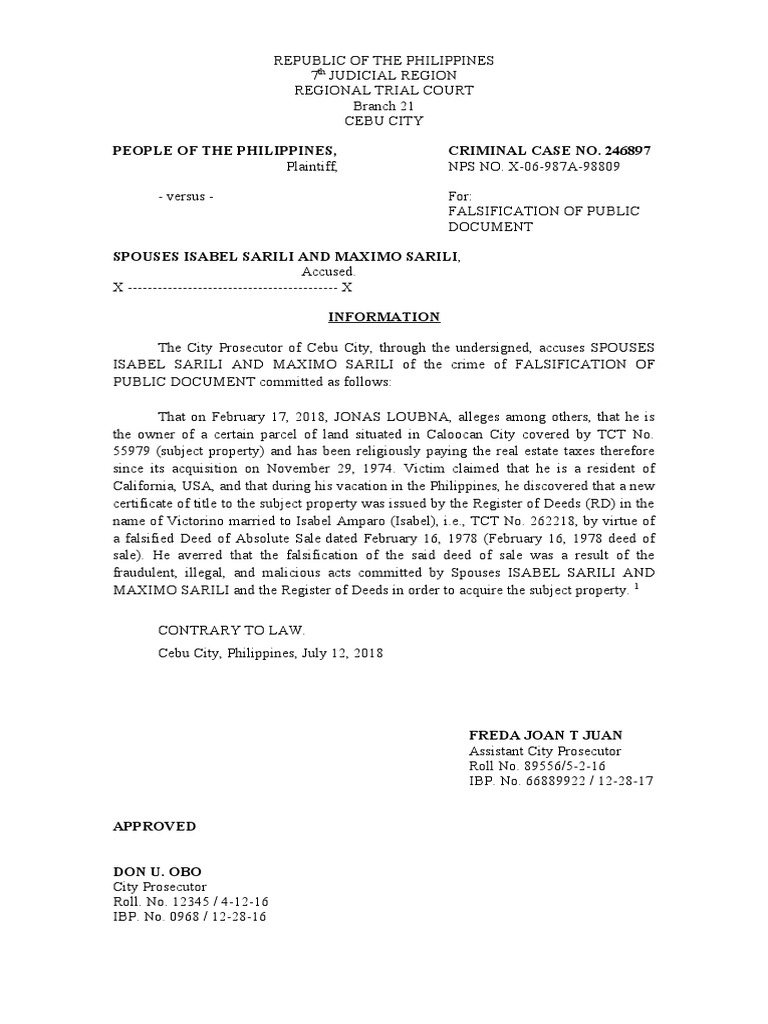 Information Deed of Sale Forgery | PDF