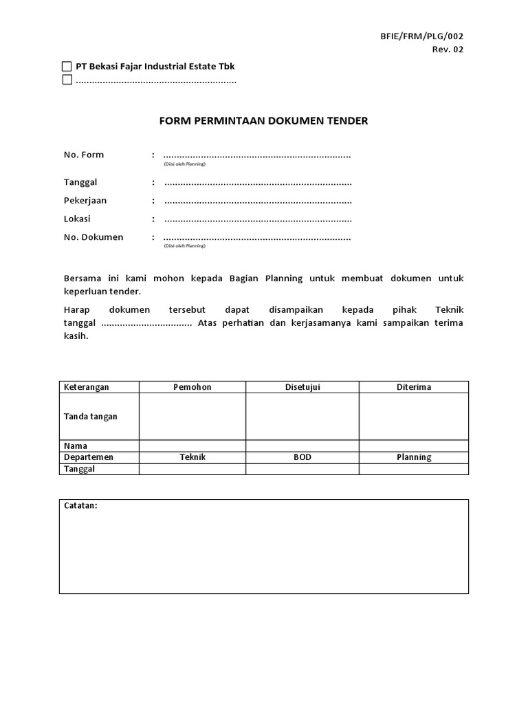 02 Form Permintaan Dokumen Tender Rev. 02 | PDF | Teknologi & Rekayasa
