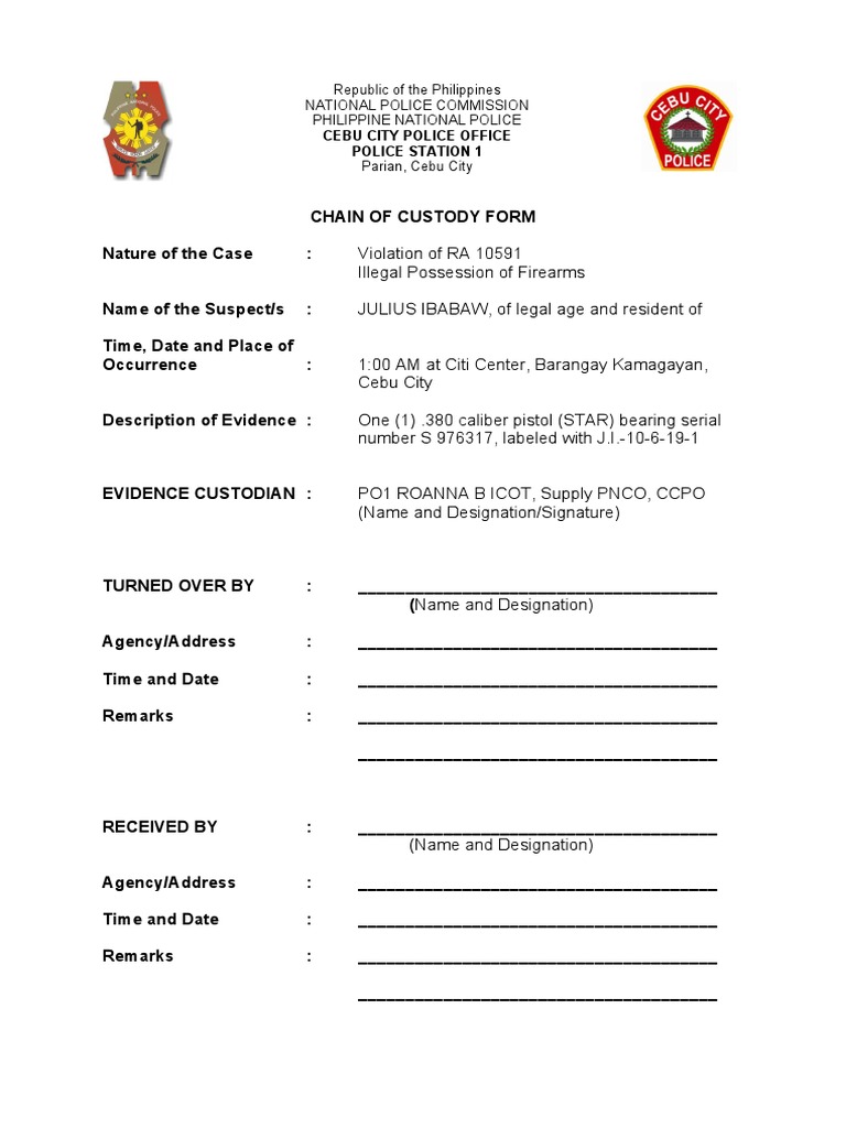 CHAIN OF CUSTODY FORM firearms | PDF