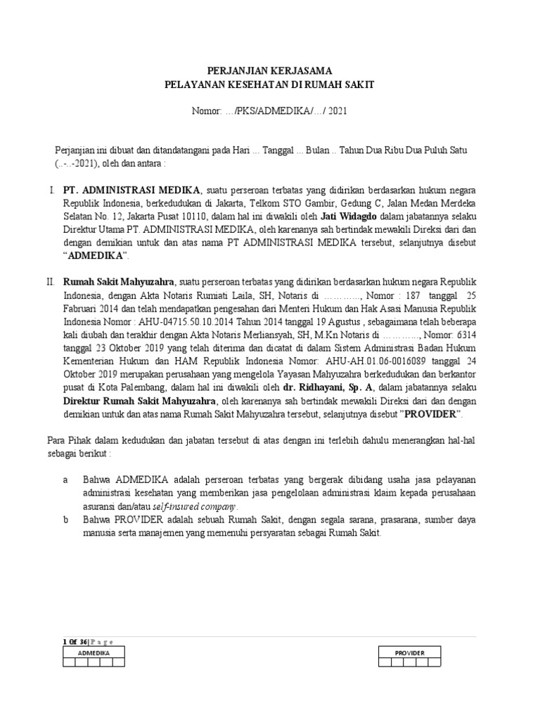 Draft Pks Admedika - Provider (RS) | PDF