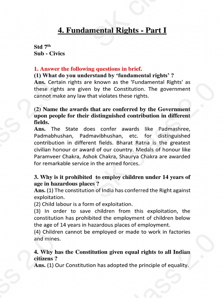 Fundamental Rights - Part I STD 7th Sub - Civics | PDF