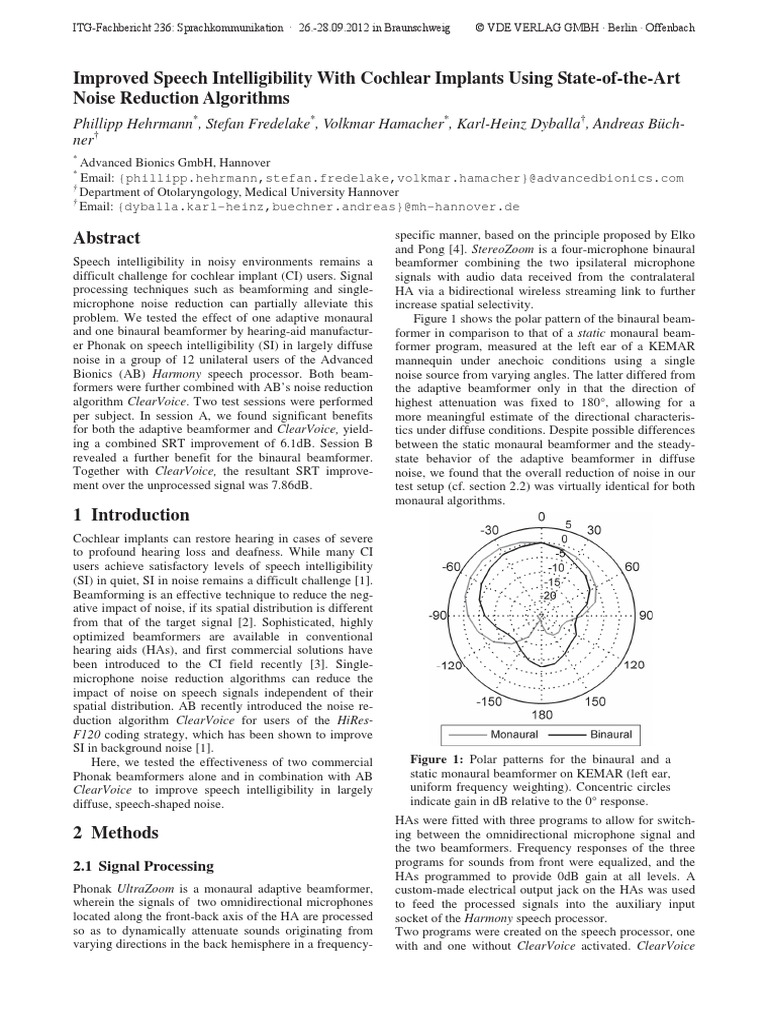 Hehrmann2012 - Improved Speech Intelligibility With Cochlear Impl | PDF | Microphone | Hearing Aid
