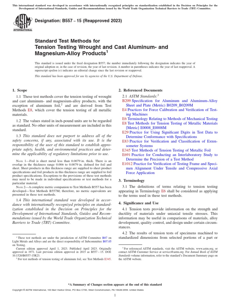 Tension Testing Wrought and Cast Aluminum-And Magnesium-Alloy Products ...