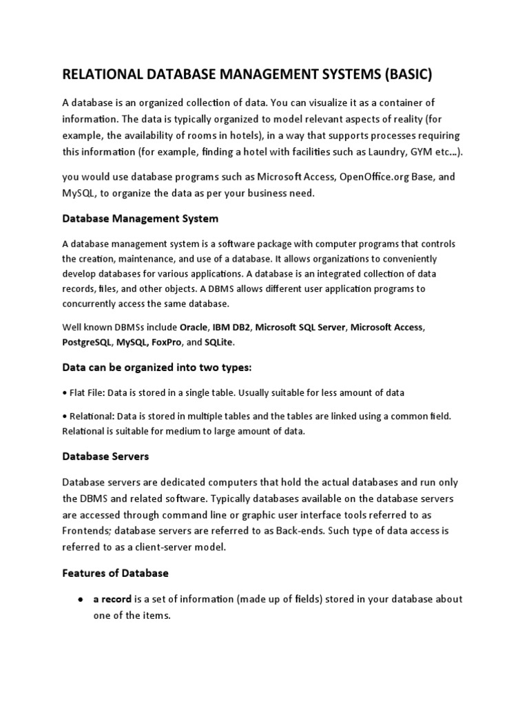 Relational Database Management Systems | PDF | Relational Database | Databases