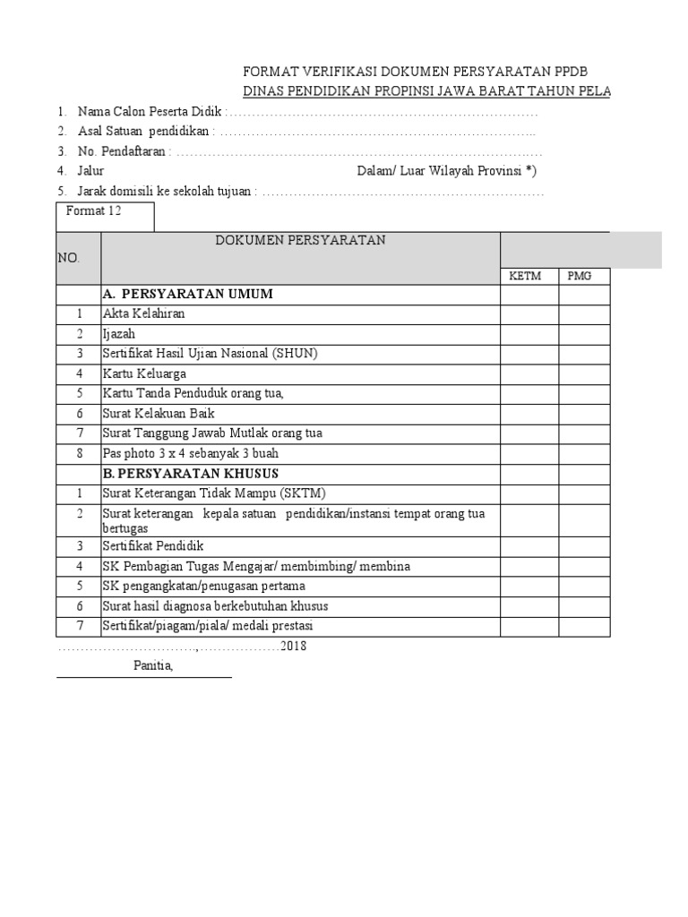 Format Verifikasi Dokumen PPDB 2018 | PDF | Karier & Perkembangan