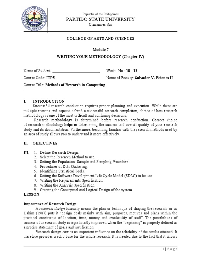 Module 7 Writing Your Research Design and Methodology | PDF
