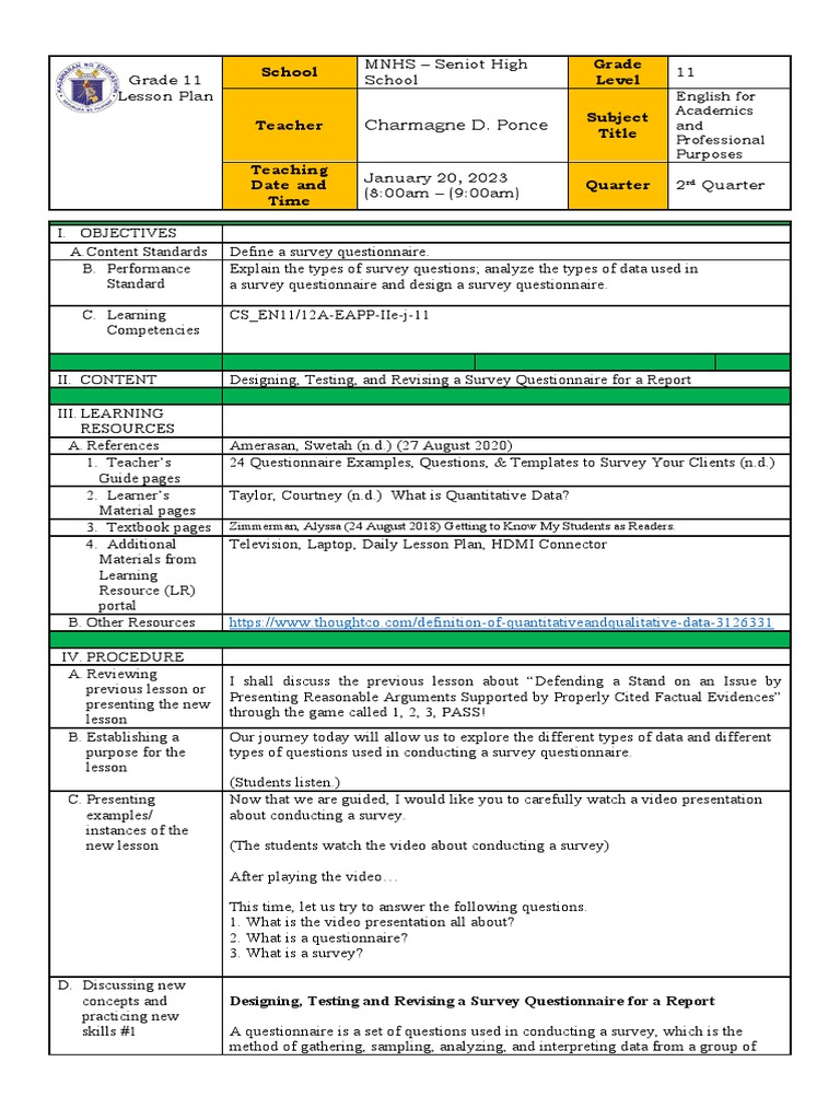DLP - Charmagne Ponce - EAPP | PDF | Survey Methodology | Questionnaire DLP - Charmagne Ponce - EAPP | PDF | Survey Methodology | Questionnaire