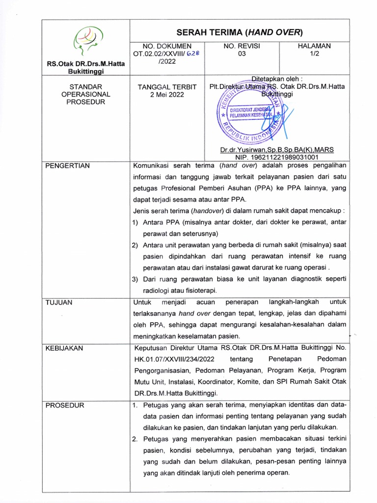SOP Serah Terima (Hand Over) | PDF