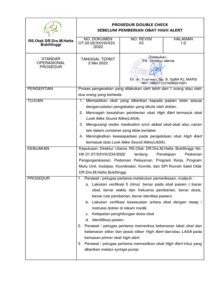 Prosedur Double Check Obat High Alert | PDF | Sains & Matematika