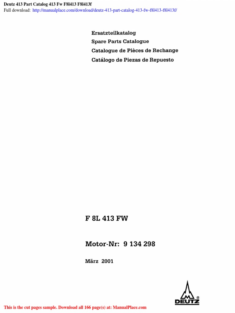Deutz 413 Part Catalog 413 FW f8l413 f8l413f | PDF