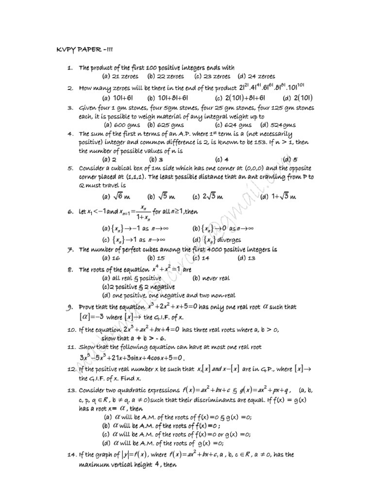 Kvpy Paper III | PDF | Real Number | Rational Number