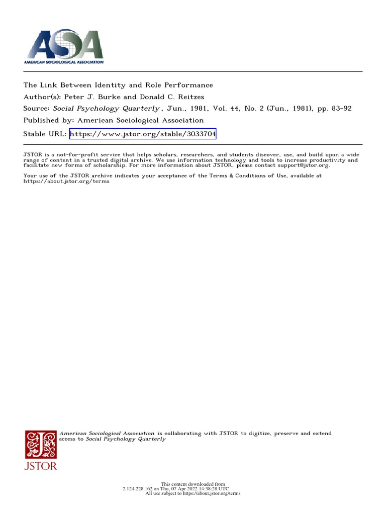 Identity and Role Performance Link | PDF | Identity (Social Science ...