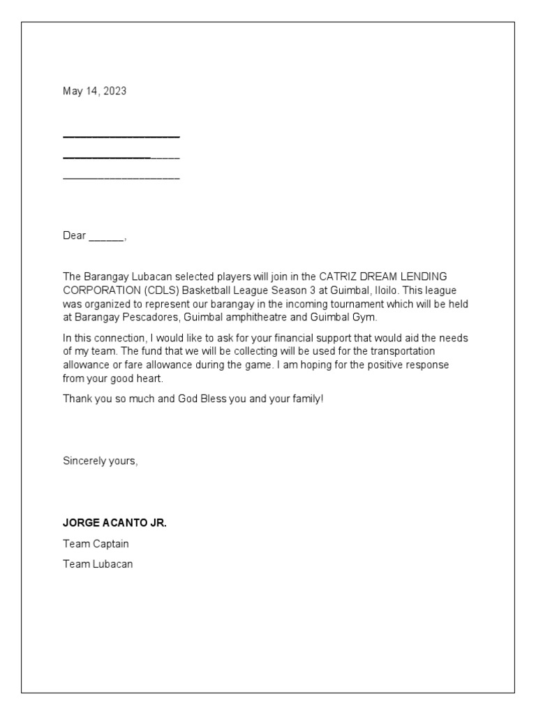 Solicitation Letter (Basketball) | PDF