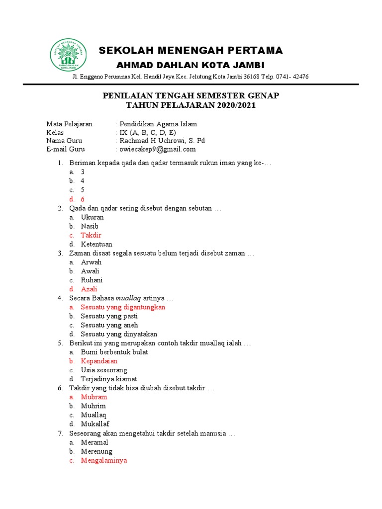 Pts PAI Kelas9 Genap | PDF