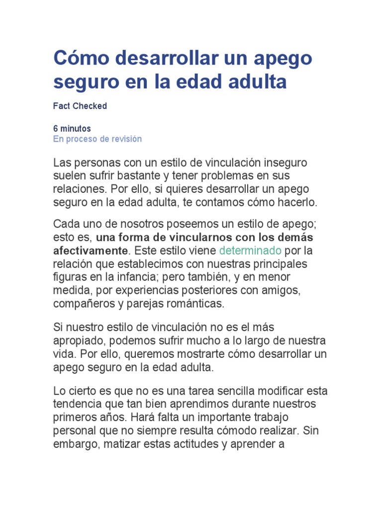 Cómo Desarrollar Un Apego Seguro en La Edad Adulta | PDF | Teoría de ...