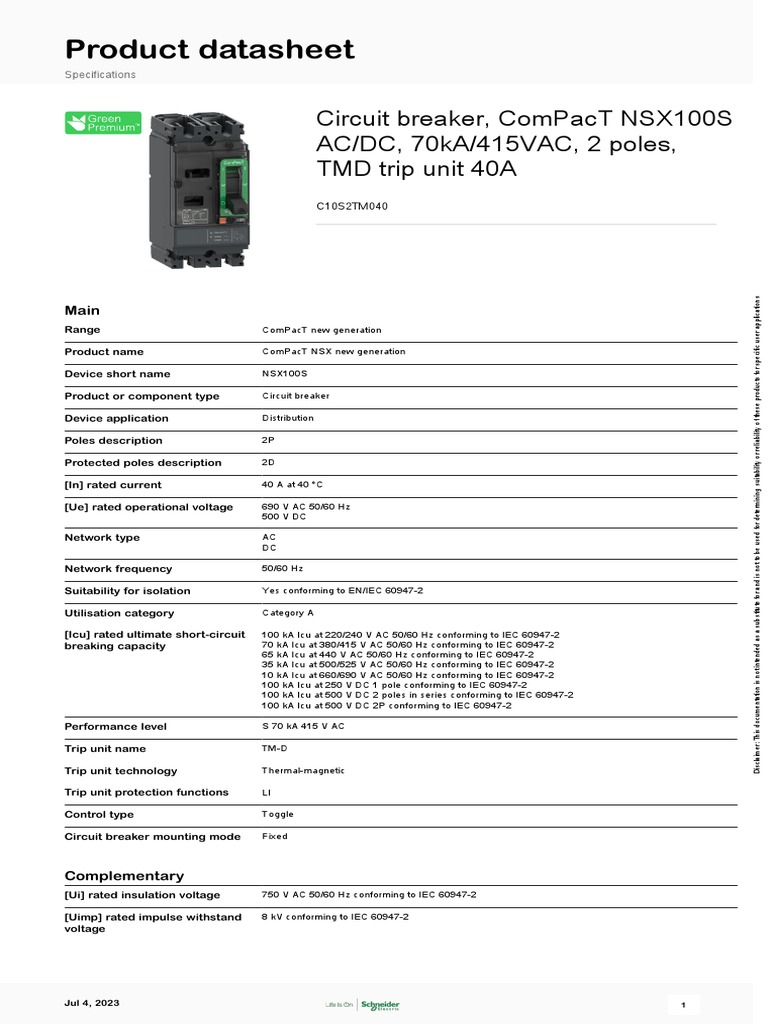 ComPacT NSX - New Generation - C10S2TM040 | PDF | Alternating Current | Electrical Network