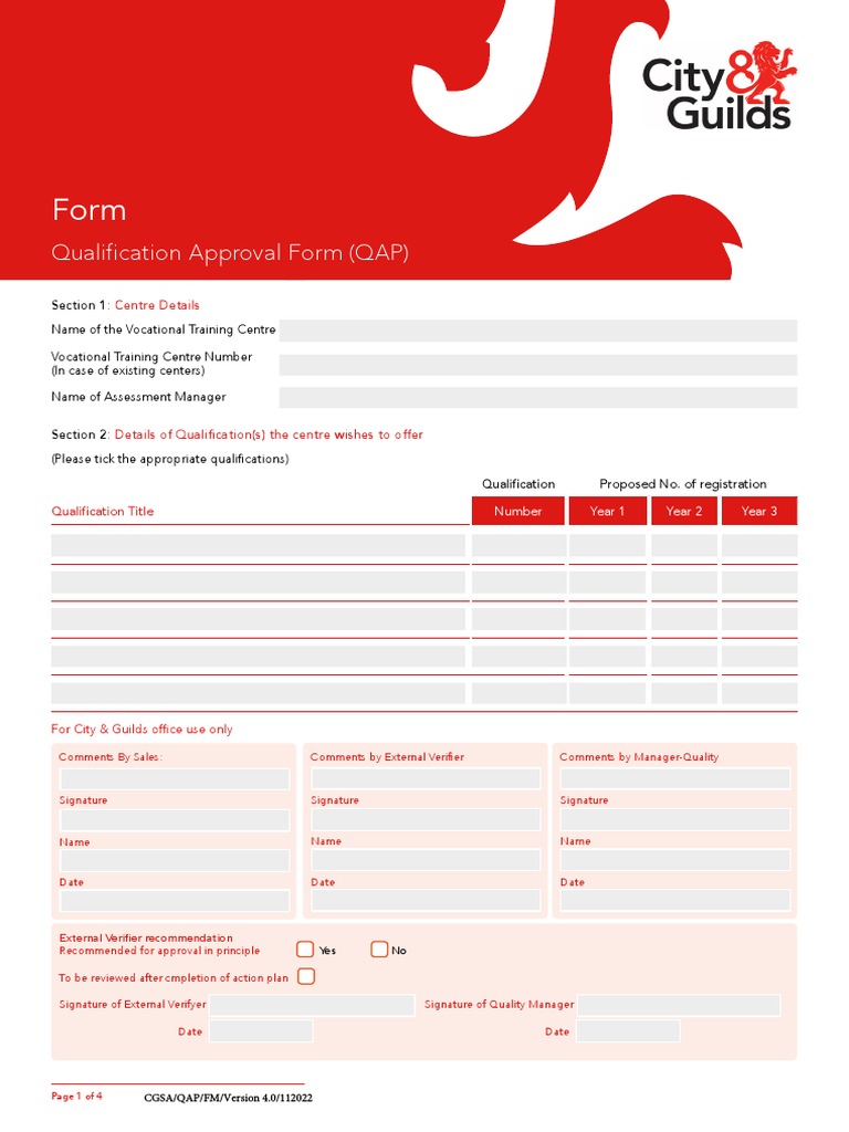 Qualification Approval Form (QAP) : Centre Details | PDF